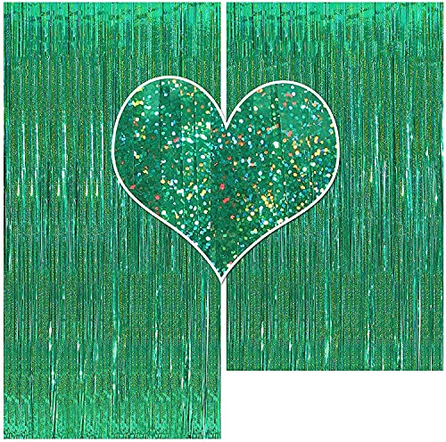 CYLMFC Tinsel Backdrop 2 Packs 3ftx8ft Green Fringe Backdrop for Parties, Foil Fringe Curtains Party Decorations Photo Booth Backdrop Christmas Halloween - Green