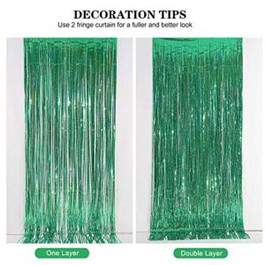 CYLMFC Tinsel Backdrop 2 Packs 3ftx8ft Green Fringe Backdrop for Parties, Foil Fringe Curtains Party Decorations Photo Booth Backdrop Christmas Halloween - Green