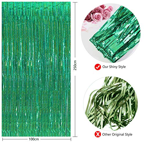 CYLMFC Tinsel Backdrop 2 Packs 3ftx8ft Green Fringe Backdrop for Parties, Foil Fringe Curtains Party Decorations Photo Booth Backdrop Christmas Halloween - Green