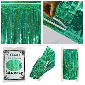 CYLMFC Tinsel Backdrop 2 Packs 3ftx8ft Green Fringe Backdrop for Parties, Foil Fringe Curtains Party Decorations Photo Booth Backdrop Christmas Halloween - Green