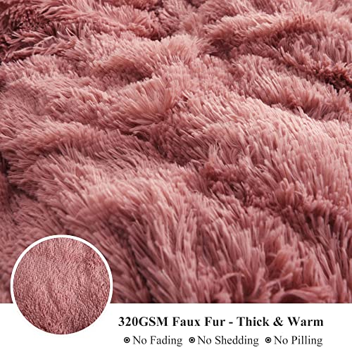 XeGe Plush Shaggy Duvet Cover, Luxury Ultra Soft Crystal Velvet Fuzzy Bedding 1PC(1 Faux Fur Duvet Cover), Fluffy Furry Comforter Cover with Zipper Closure(Queen, Old Pink)