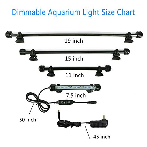 MingDak Submersible LED Aquarium Light,Fish Tank Light with Timer Auto On/Off, White & Blue LED Light bar Stick for Fish Tank, 3 Light Modes Dimmable,8W,15 Inch