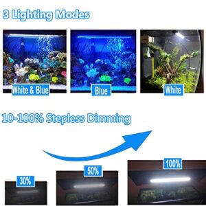 MingDak Submersible LED Aquarium Light,Fish Tank Light with Timer Auto On/Off, White & Blue LED Light bar Stick for Fish Tank, 3 Light Modes Dimmable,8W,15 Inch