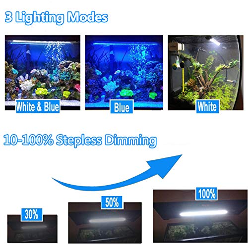 MingDak Submersible LED Aquarium Light,Fish Tank Light with Timer Auto On/Off, White & Blue LED Light bar Stick for Fish Tank, 3 Light Modes Dimmable,8W,15 Inch