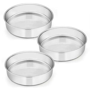 e-far 8 inch cake pan set of 3, stainless steel round layer cake baking pans, non-toxic & healthy, mirror finish & dishwasher safe