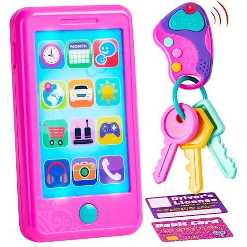 JOYIN Play-act Pretend Play Smart Phone, Keyfob Key Toy and Credit Cards Set, Kids Toddler Cellphone Toys, Toddler Birthday Gifts Toys for 1 2 3 4 5 Year Old