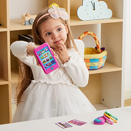 JOYIN Play-act Pretend Play Smart Phone, Keyfob Key Toy and Credit Cards Set, Kids Toddler Cellphone Toys, Toddler Birthday Gifts Toys for 1 2 3 4 5 Year Old