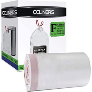 4-7 Gallon Trash Bags Code F Code E Can Liners (120 Count) CCLINERS 20-25 Liter Drawstring Garbage bags Bathroom Wastebasket Can Liners for 4 Gal, 5 Gal, 6 Gal & 7 Gal Bins (120 Bags)