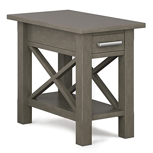 SIMPLIHOME Kitchener SOLID WOOD 14 inch wide Rectangle Contemporary Narrow Side Table End Table in Farmhouse Grey with Storage, 1 Drawer and 1 Shelf