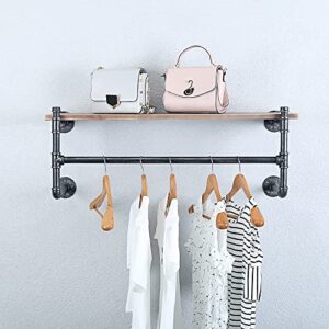 oldrainbow industrial pipe clothing rack wall mounted with real wood shelf,pipe shelving floating shelves wall shelf,36in retail clothes racks display rack