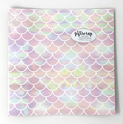 Stesha Party Mermaid Scale Gift Wrap Wrapping Paper - Folded Flat 30 x 20 Inch - 3 Sheets