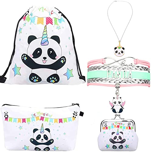 RHCPFOVR Panda Gifts for Girls - Drawstring Backpack,Makeup Bag,Bracelet,Necklace for Party Favors