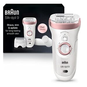 braun epilator silk-épil 9 9-880, facial hair removal for women, hair removal device, wet & dry, facial cleansing brush, women shaver & trimmer, cordless, rechargeable, beauty kit