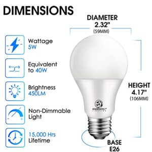 ENERGETIC SMARTER LIGHTING 40W Equivalent A19 LED Light Bulb, Soft White 2700K, UL Listed, E26 Standard Base, Non-Dimmable LED Light Bulb, 4-Pack