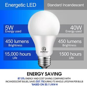 ENERGETIC SMARTER LIGHTING 40W Equivalent A19 LED Light Bulb, Soft White 2700K, UL Listed, E26 Standard Base, Non-Dimmable LED Light Bulb, 4-Pack