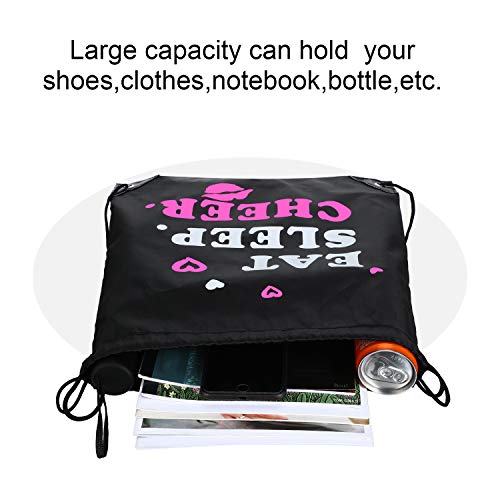 5 Pieces Cheerleading Drawstring Gym Bag Cheer Bags for Cheerleaders Cheer Black Drawstring Bag Eat Sleep Cheer Drawstring Bag for Youth Sports Cheerleader Gift, 13.4 x 16.9 Inch