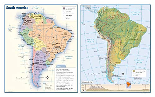 South America Political & Physical Continent Map - 17" x 10.75" Paper