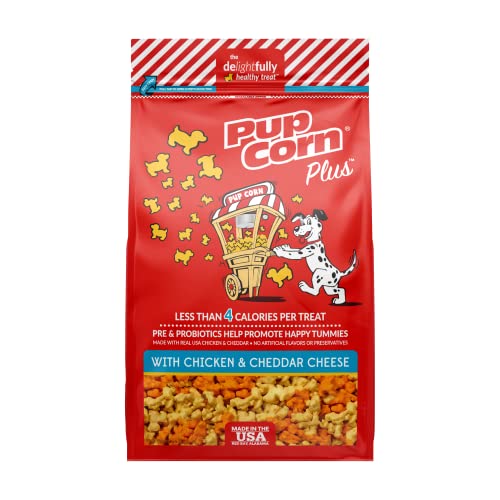 Pup Corn Plus - Puffed Dog Treats with Prebiotics and Probiotics - Chicken & Cheddar Cheese (24.5oz) - Made in USA