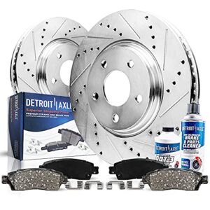 Detroit Axle - Front Drilled Slotted Disc Brake Rotors Ceramic Pads w/Hardware, Cleaner & Fluid for 2008-2010 Chevy Cobalt SS/ 2009-2010 HHR SS, SS-Panel w/ 4-Piston Front Calipers