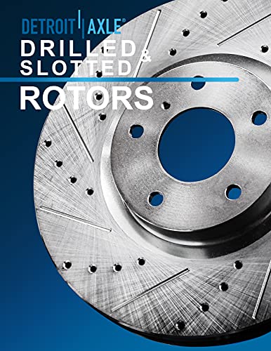 Detroit Axle - Front Drilled Slotted Disc Brake Rotors Ceramic Pads w/Hardware, Cleaner & Fluid for 2008-2010 Chevy Cobalt SS/ 2009-2010 HHR SS, SS-Panel w/ 4-Piston Front Calipers