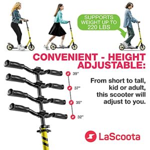 LaScoota Kick Scooter for Adults & Teens. Perfect for Youth 12 Years and Up and Men & Women. Lightweight Foldable Adult Scooter with Large 8” Wheels 220lbs (Regular (Teen), Yellow)