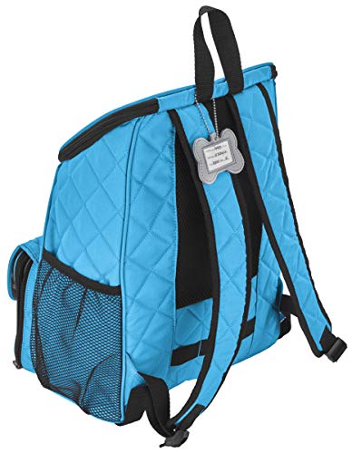 Mobile Dog Gear, Dog Travel Bag, Deluxe Quilted Weekender Backpack, Includes Lined Food Carriers and 2 Collapsible Dog Bowl, Light Blue