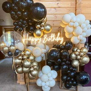 JOYYPOP Black and Gold Balloon Garland Arch Kit with 5 inch+10 inch+12 inch+18 inch Metallic Gold and Black Latex Confetti Balloons for Graduation Party New Year Anniversary Birthday