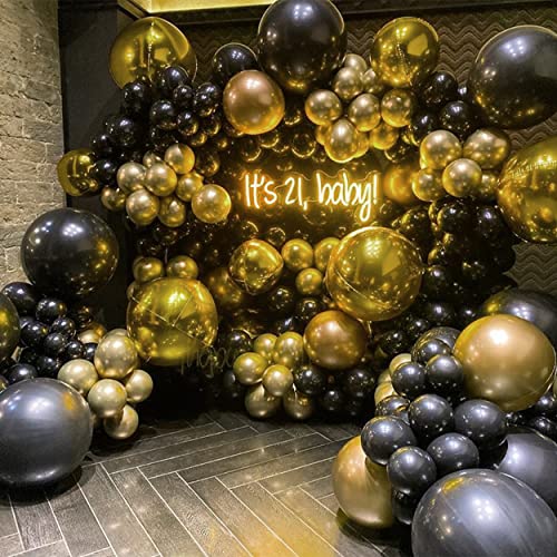 JOYYPOP Black and Gold Balloon Garland Arch Kit with 5 inch+10 inch+12 inch+18 inch Metallic Gold and Black Latex Confetti Balloons for Graduation Party New Year Anniversary Birthday