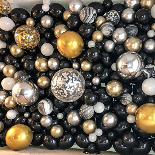 JOYYPOP Black and Gold Balloon Garland Arch Kit with 5 inch+10 inch+12 inch+18 inch Metallic Gold and Black Latex Confetti Balloons for Graduation Party New Year Anniversary Birthday