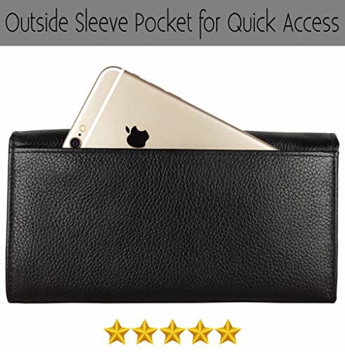 Mou Meraki Women RFID Blocking Genuine Leather Bifold Wallet-Clutch For Women-Shield Against Identity Theft (PEBBLES BLACK)