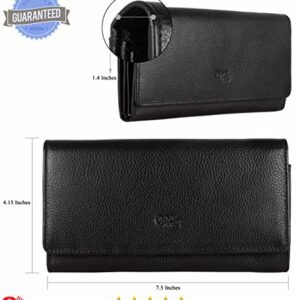 Mou Meraki Women RFID Blocking Genuine Leather Bifold Wallet-Clutch For Women-Shield Against Identity Theft (PEBBLES BLACK)