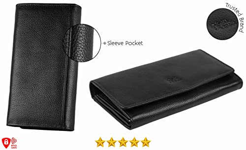 Mou Meraki Women RFID Blocking Genuine Leather Bifold Wallet-Clutch For Women-Shield Against Identity Theft (PEBBLES BLACK)