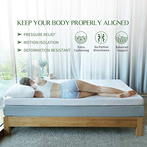 Novilla 4 Inch King Size Mattress Topper, Medium Firm Memory Foam Mattress Topper King, Gel & Bamboo Charcoal Infused for Motion Isolation & Pressure Relieving, with Breathable Bamboo Cover, King Size