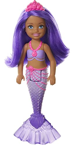 Barbie Dreamtopia Chelsea Mermaid Doll with Purple Hair & Tail, Tiara Accessory, Small Doll Bends At Waist