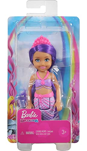 Barbie Dreamtopia Chelsea Mermaid Doll with Purple Hair & Tail, Tiara Accessory, Small Doll Bends At Waist