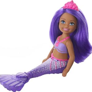 Barbie Dreamtopia Chelsea Mermaid Doll with Purple Hair & Tail, Tiara Accessory, Small Doll Bends At Waist