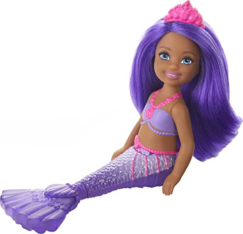 Barbie Dreamtopia Chelsea Mermaid Doll with Purple Hair & Tail, Tiara Accessory, Small Doll Bends At Waist