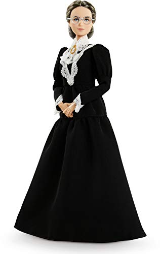 Barbie Inspiring Women Series Susan B. Anthony Collectible Doll, Approx. 12-in, Wearing Black Dress and Cameo Brooch, with Doll Stand and Certificate of Authenticity