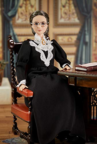 Barbie Inspiring Women Series Susan B. Anthony Collectible Doll, Approx. 12-in, Wearing Black Dress and Cameo Brooch, with Doll Stand and Certificate of Authenticity