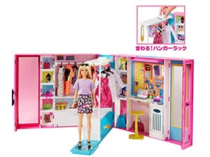 Barbie Dream Closet with Blonde Doll & 25+ Pieces, Toy Closet Expands to 2+ ft Wide & Features 10+ Storage Areas, Full-Length Mirror, Customizable Desk Space and Rotating Clothes Rack