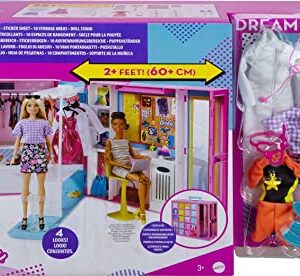 Barbie Dream Closet with Blonde Doll & 25+ Pieces, Toy Closet Expands to 2+ ft Wide & Features 10+ Storage Areas, Full-Length Mirror, Customizable Desk Space and Rotating Clothes Rack