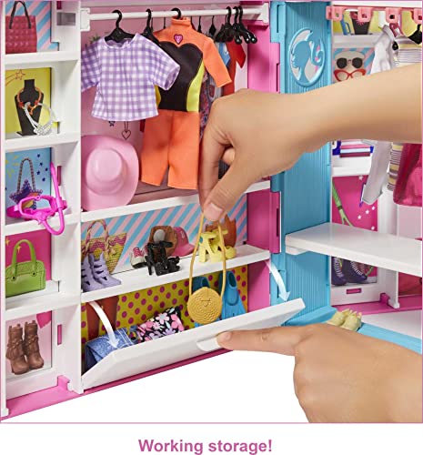 Barbie Dream Closet with Blonde Doll & 25+ Pieces, Toy Closet Expands to 2+ ft Wide & Features 10+ Storage Areas, Full-Length Mirror, Customizable Desk Space and Rotating Clothes Rack