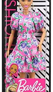 Barbie Fashionistas Doll #150 with No-Hair Look Wearing Pink Floral Dress, White Booties & Earrings, Toy for Kids 3 to 8 Years Old