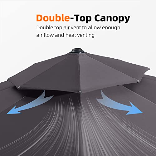 PURPLE LEAF 12 Feet Double Top Round Deluxe Patio Umbrella Offset Hanging Umbrella Outdoor Market Umbrella Garden Umbrella, Grey