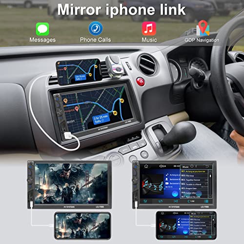 Double Din Car Stereo,7 Inch Car Stereo,Touch Screen Stereo with Backup Camera,Car Radio Support Bluetooth Hands Free Calling/Mirror Link/USB/TF/FM/AUX/MIC/EQ/Remote Control/Fast Charging