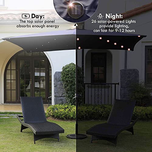 Aok Garden 6.5FT × 10FT Solar LED Lighted Patio Umbrella with Push Button Tilt and Sturdy Aluminum Ribs for Deck Lawn Pool & Backyard - Dark Blue