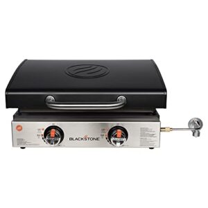 blackstone 1813 stainless steel propane gas hood portable, flat griddle grill station for kitchen, camping, outdoor, tailgating, tabletop, countertop – heavy duty, 12, 000 btus, 22 inch, black