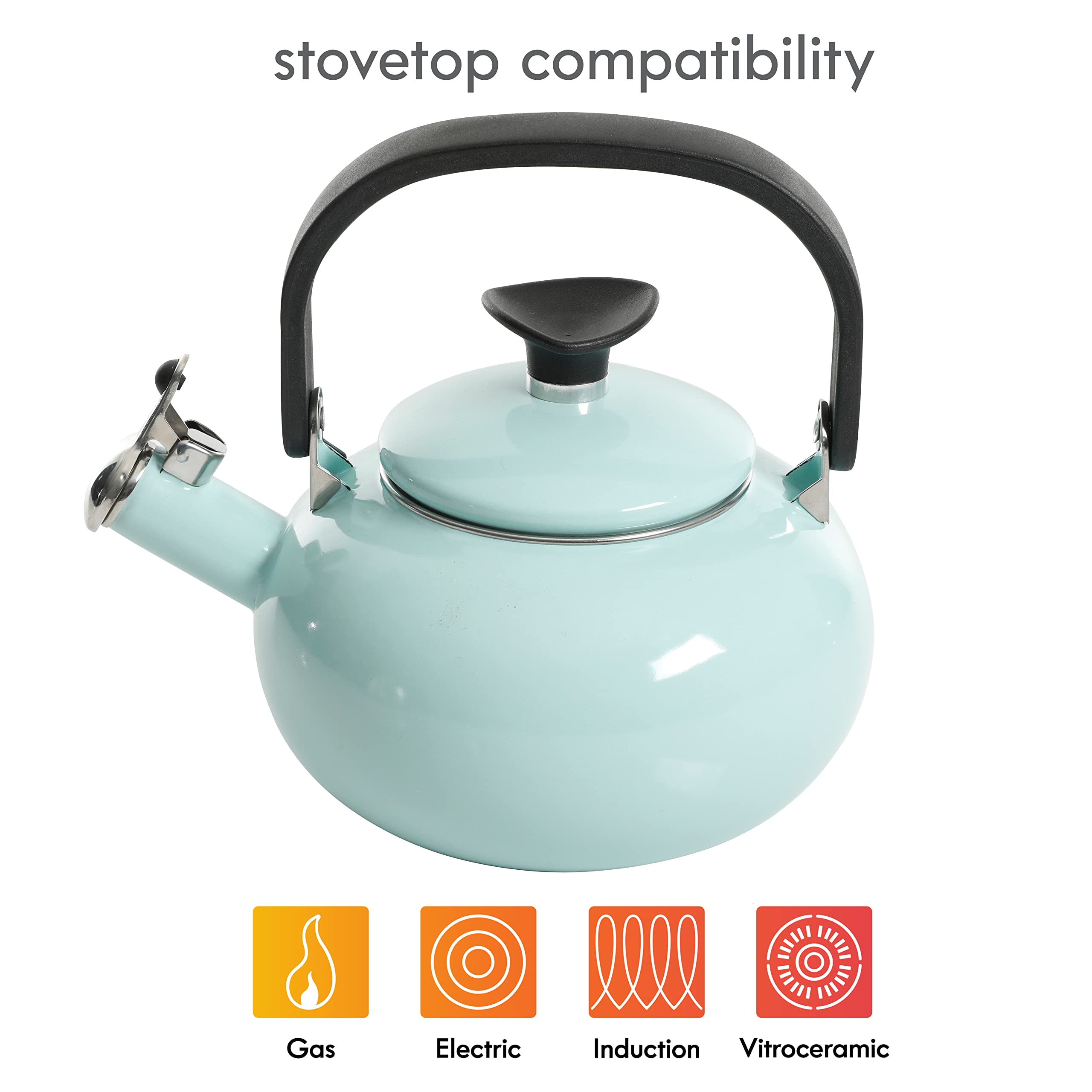 Kenmore Broadway Enamel on Steel Tea Kettle, 1.5-quart, Glacier Blue