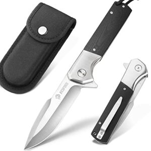 nedfoss pocket knife for men, 4 inch d2 steel folding knife with clip, g10 handle, safety liner lock, sharp pocket knives, survival knife for hiking camping gifts for men