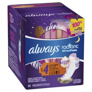 Always Radiant Pads, Size 4, Overnight Absorbency, Scented, 10 Count